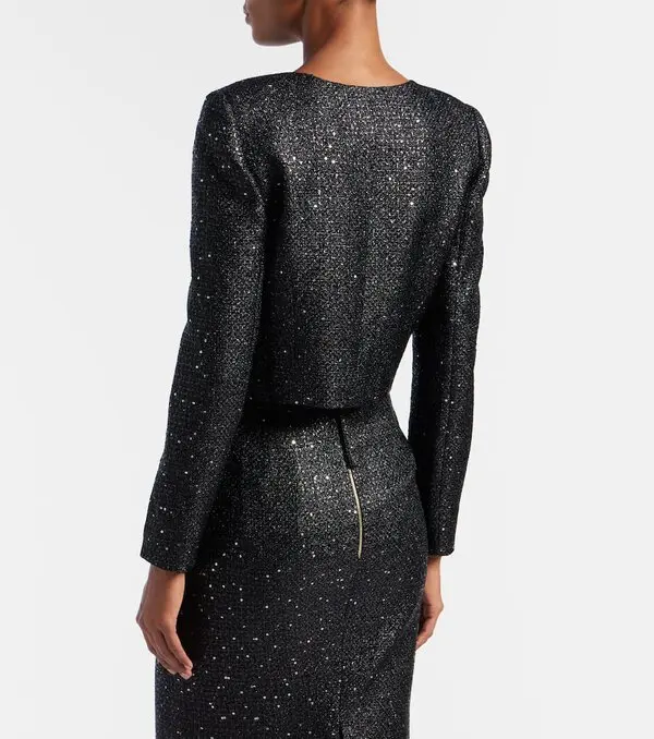 Carolina Herrera Sequined Cropped Lamé Tweed Jacket