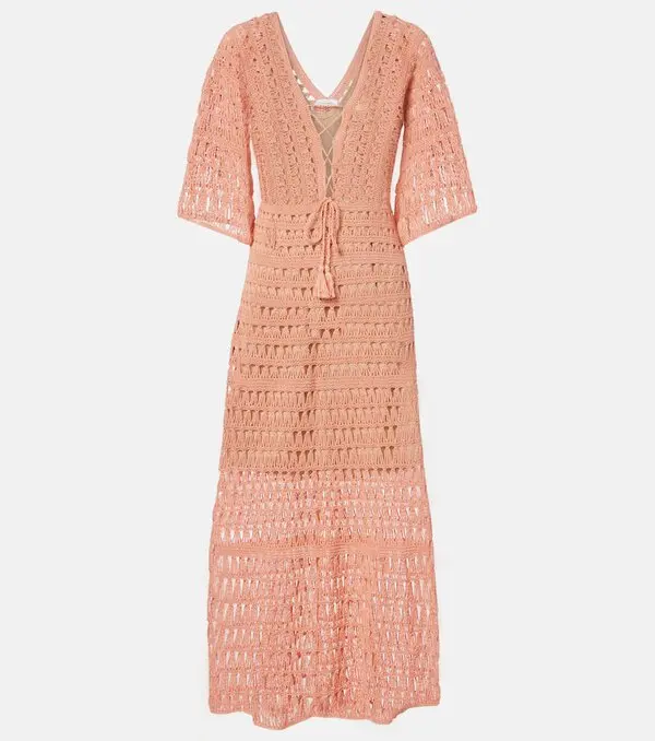 Anna Kosturova Crochet Cotton Midi Dress - Pink
