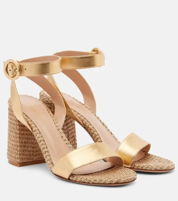 GIANVITO ROSSI Luana 85 Metallic Leather Sandals - Gold