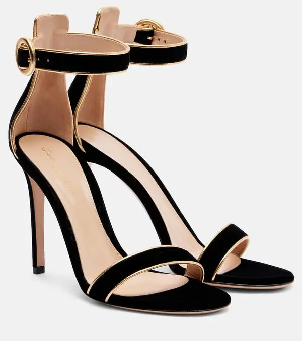GIANVITO ROSSI 105 Leather-trimmed Velvet Sandals - Black