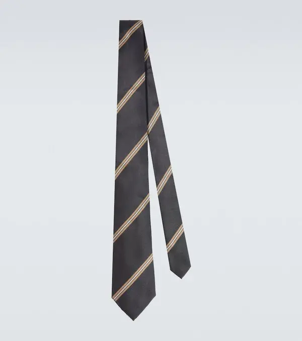 Brunello Cucinelli Striped Silk Neck Tie - Grey