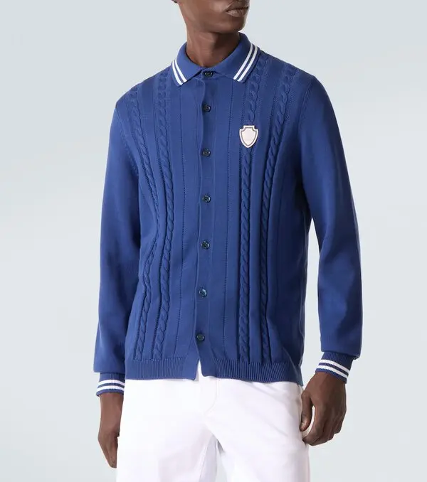 Brunello Cucinelli Cable-knit Embroidered Cotton Cardigan - Blue