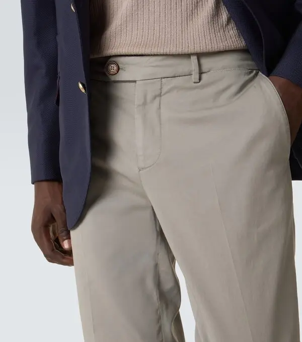 Brunello Cucinelli Slim Fit Cotton Trousers - Grey