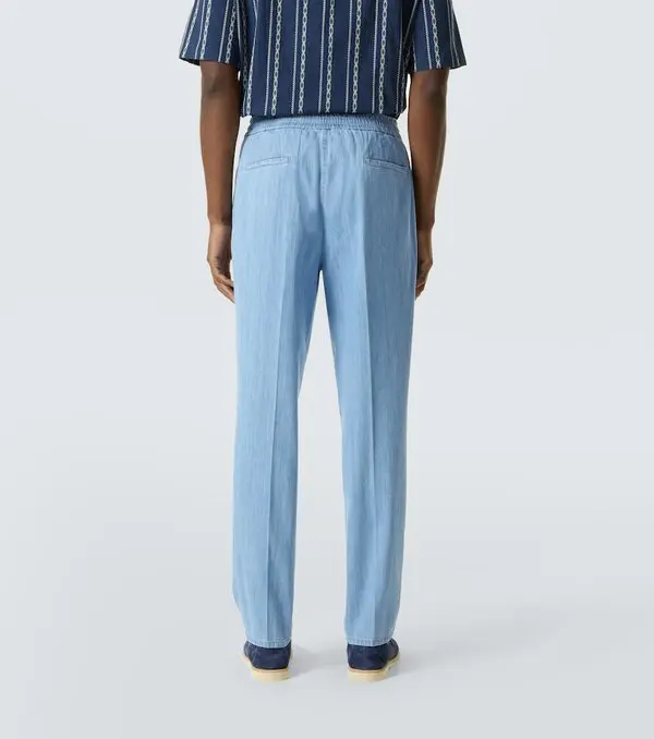 Brunello Cucinelli Pleated Straight-leg Cotton Trousers - Blue