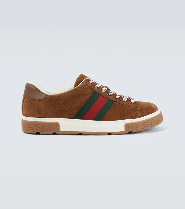 Gucci Ace Web Stripe Suede Sneakers