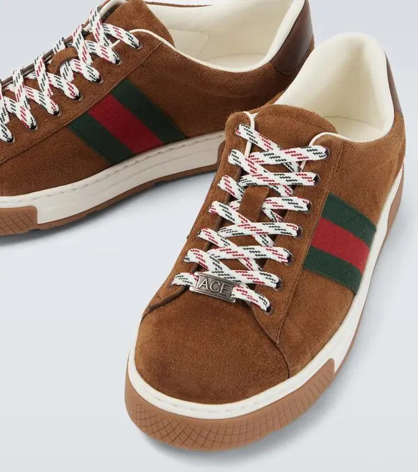 Gucci Ace Web Stripe Suede Sneakers