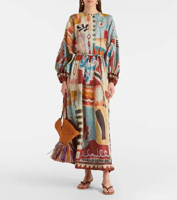 ALEMAIS Alémais X Lrnce Michelle Printed Ramie Midi Dress - Multicoloured