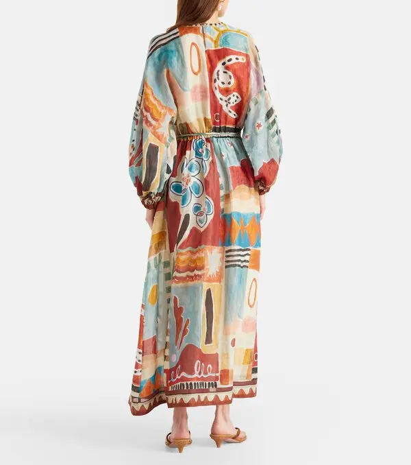 ALEMAIS Alémais X Lrnce Michelle Printed Ramie Midi Dress - Multicoloured
