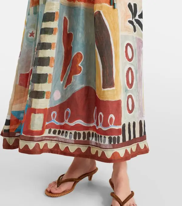 ALEMAIS Alémais X Lrnce Michelle Printed Ramie Midi Dress - Multicoloured