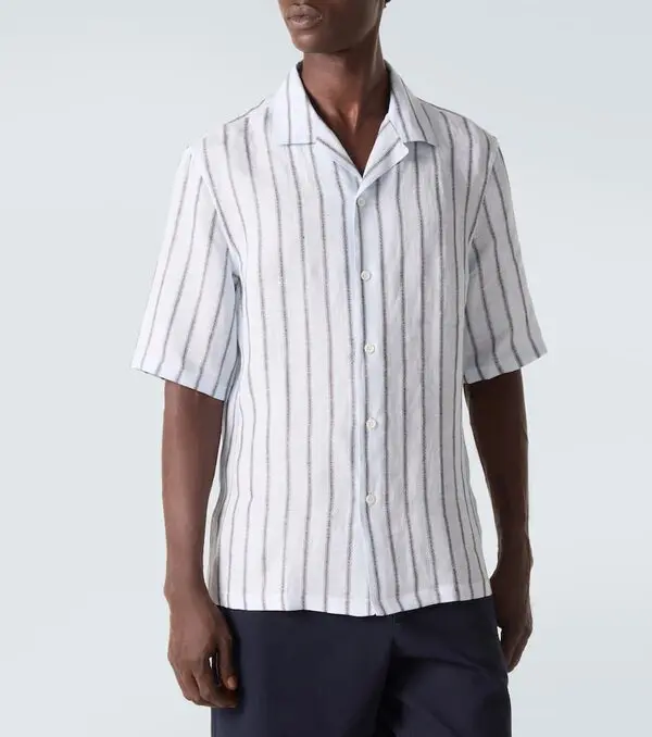 Brunello Cucinelli Striped Linen Bowling Shirt