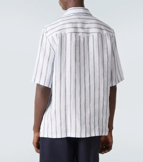 Brunello Cucinelli Striped Linen Bowling Shirt