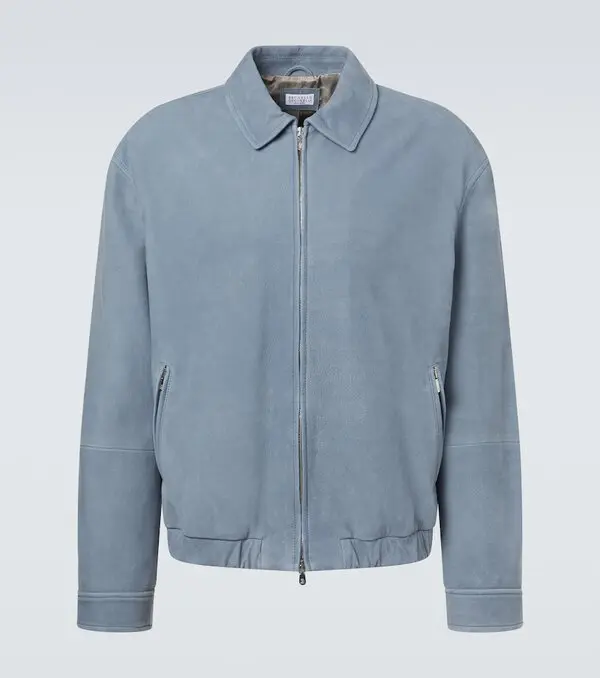Brunello Cucinelli Leather Blouson Jacket - Blue