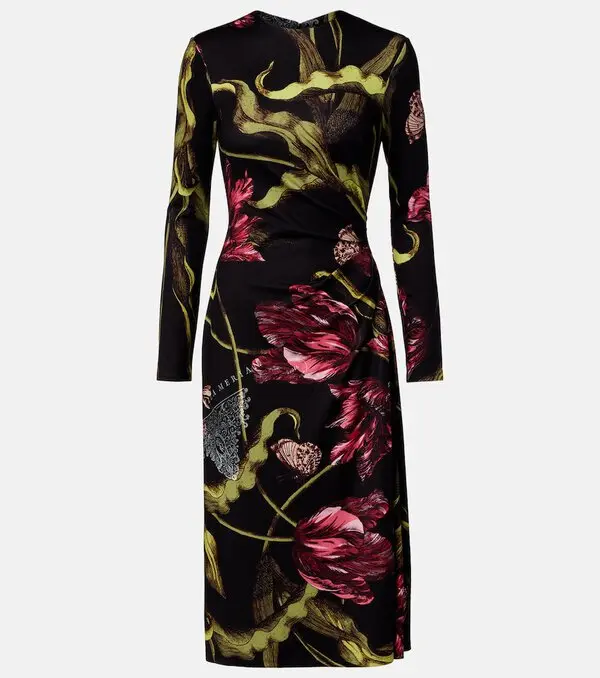 Erdem Floral Jersey Midi Dress - Black