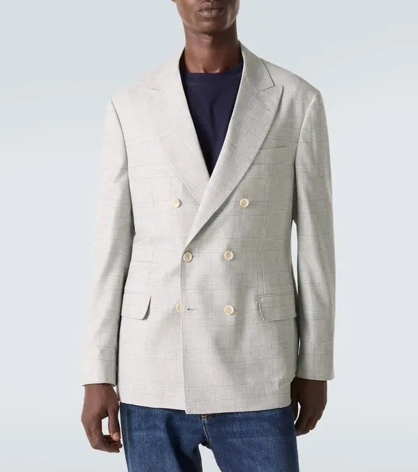 Brunello Cucinelli Checked Double-breasted Wool Blazer