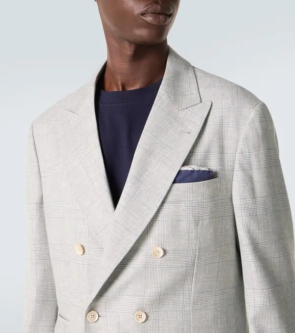 Brunello Cucinelli Checked Double-breasted Wool Blazer