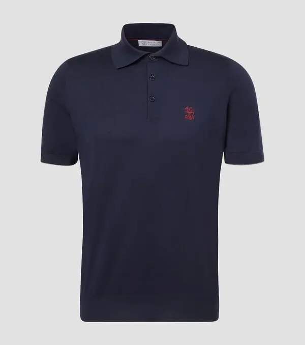 Brunello Cucinelli Embroidered Cotton Piqué Polo Shirt - Blue
