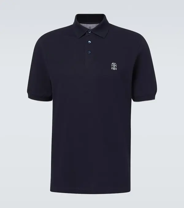 Brunello Cucinelli Embroidered Cotton Piqué Polo Shirt - Blue