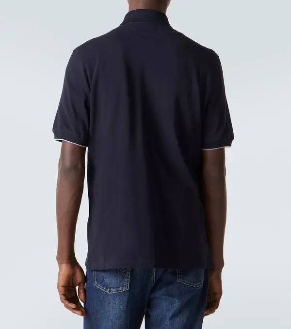 Brunello Cucinelli Embroidered Cotton Piqué Polo Shirt - Blue