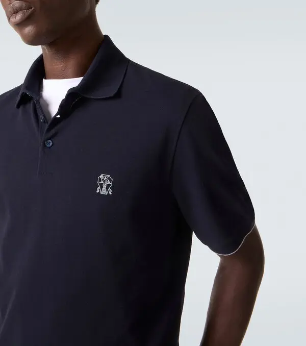 Brunello Cucinelli Embroidered Cotton Piqué Polo Shirt - Blue