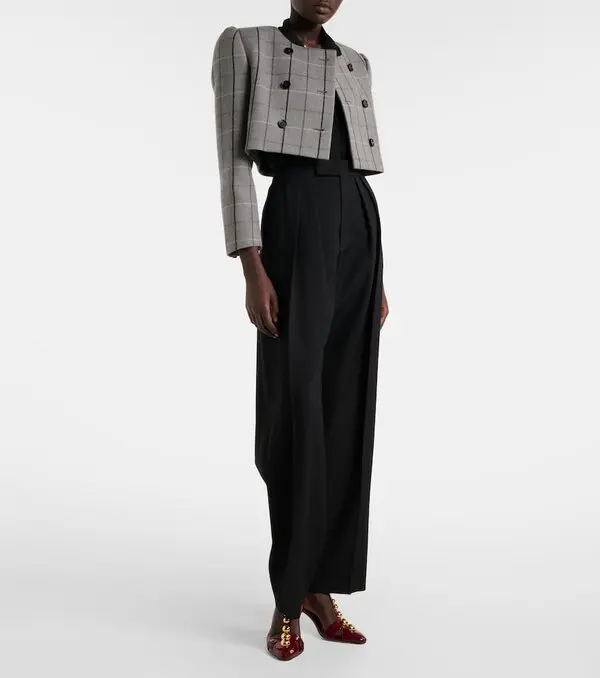 Chloé Checked Cropped Wool Jacket - Grey