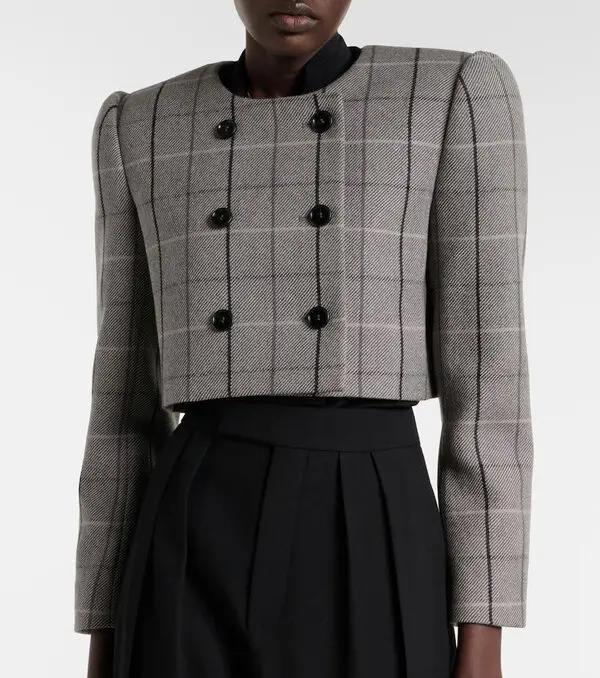 Chloé Checked Cropped Wool Jacket - Grey