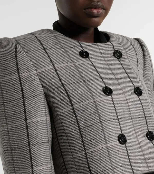 Chloé Checked Cropped Wool Jacket - Grey