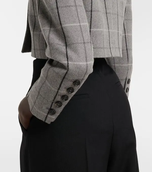 Chloé Checked Cropped Wool Jacket - Grey