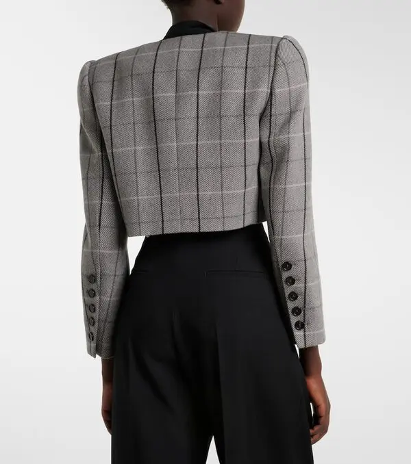 Chloé Checked Cropped Wool Jacket - Grey