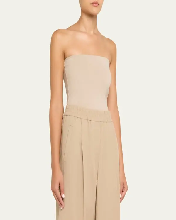 Brunello Cucinelli Strapless Jersey Crop Tube Top - Talc