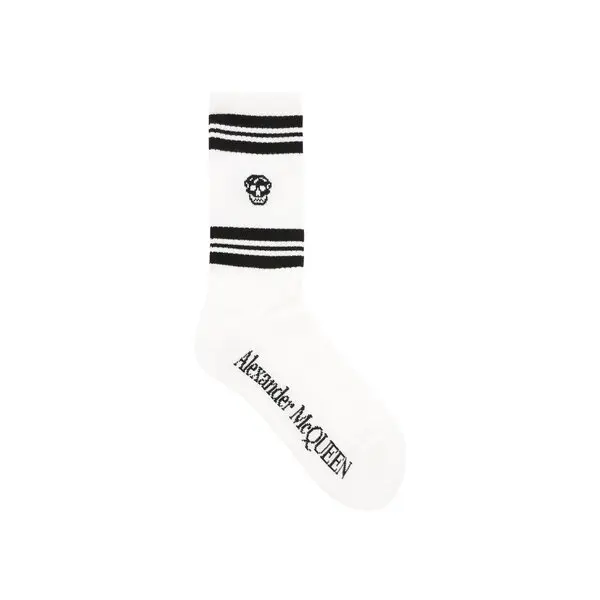 Alexander McQueen Striped Skull Logo Socks - White