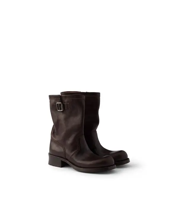 Prada Leather Mid-calf Boots - Brown
