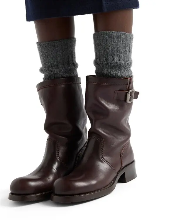 Prada Leather Mid-calf Boots - Brown