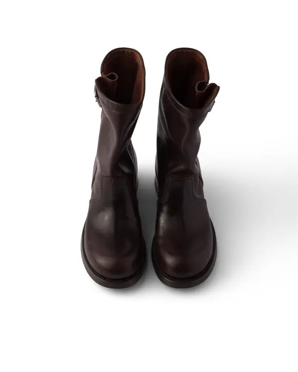Prada Leather Mid-calf Boots - Brown