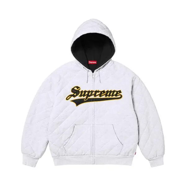 Supreme Quilted Zip-up Hooded Sweatshirt - Grey