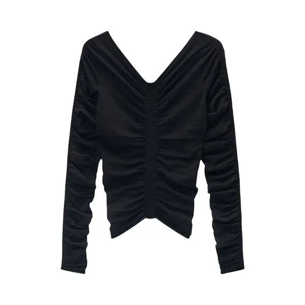 Alexander Wang Long-sleeve Wide V-neck Ruched Pullover