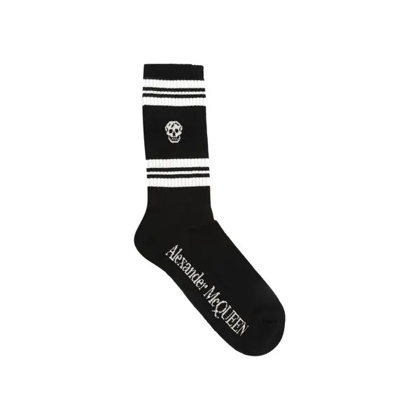 Alexander McQueen Striped Skull Logo Socks - Black