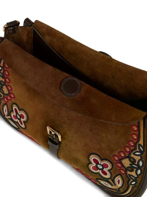 Etro Medium Suede Pony Bag With Embroidery - Brown