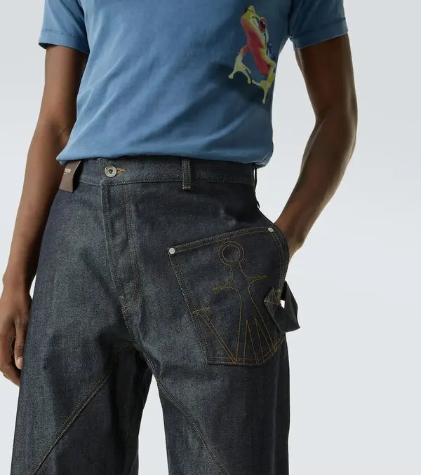JW Anderson Twisted Embroidered Wide-leg Jeans