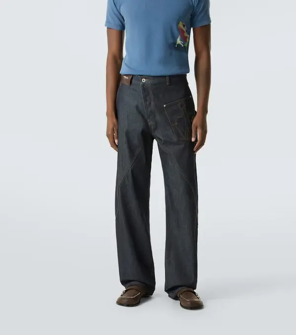 JW Anderson Twisted Embroidered Wide-leg Jeans