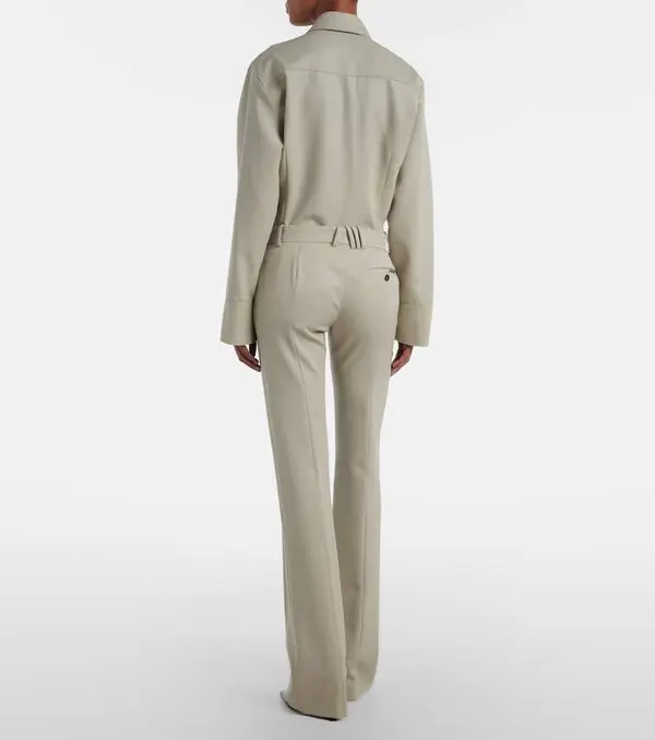 Attico Low-rise Straight Wool Pants - Grey