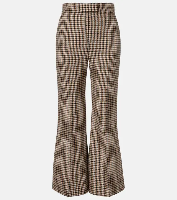 Valentino Garavani Houndstooth Cropped Virgin Wool Flared Pants