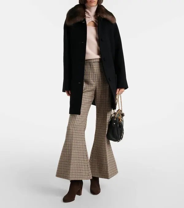 Valentino Garavani Houndstooth Cropped Virgin Wool Flared Pants