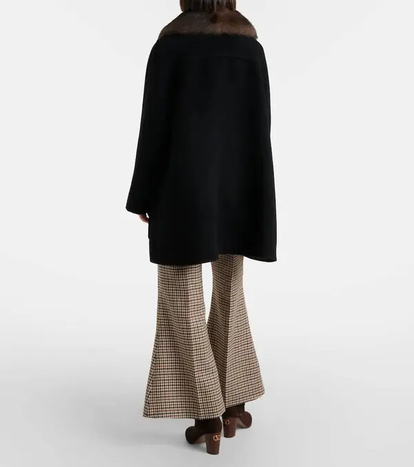 Valentino Garavani Houndstooth Cropped Virgin Wool Flared Pants