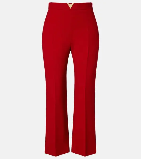 Valentino Garavani Vlogo Cropped Virgin Wool Crepe Straight Pants