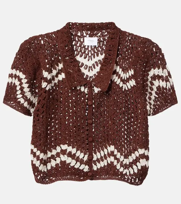 Anna Kosturova Crochet Cropped Cotton Top - Brown