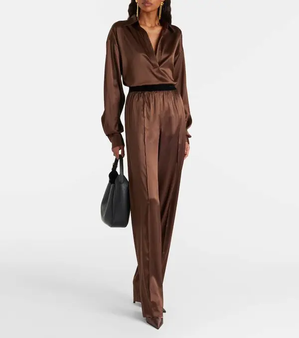 TOM FORD Silk-blend Straight Pants - Brown