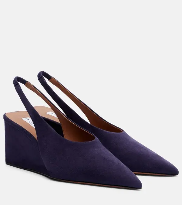 Alaïa Cube Suede Wedge Slingback Pumps - Purple