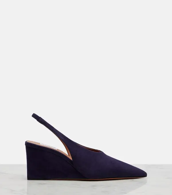 Alaïa Cube Suede Wedge Slingback Pumps - Purple