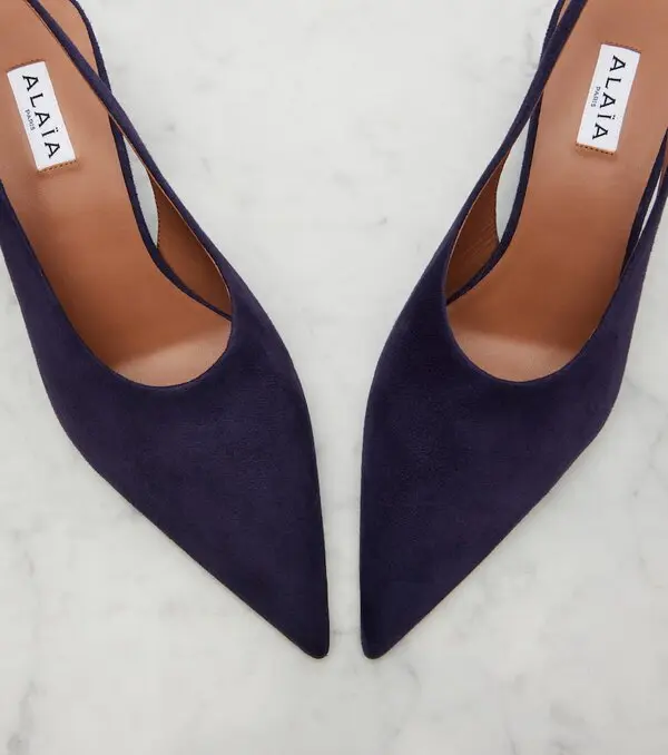 Alaïa Cube Suede Wedge Slingback Pumps - Purple