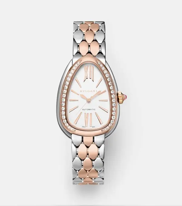 BVLGARI Serpenti Seduttori Rose Gold And Steel Diamond Watch - Silver